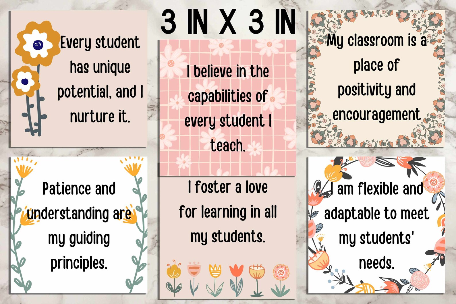 30 Teacher Positive Encouraging Affirmation Cards 3 Inch Square ...