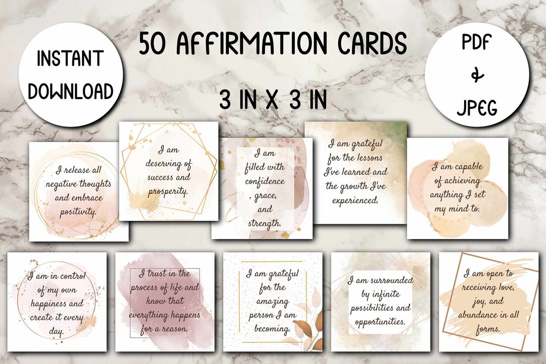 50 Affirmation Cards 3 Inch Square Printable Instant Download - Etsy