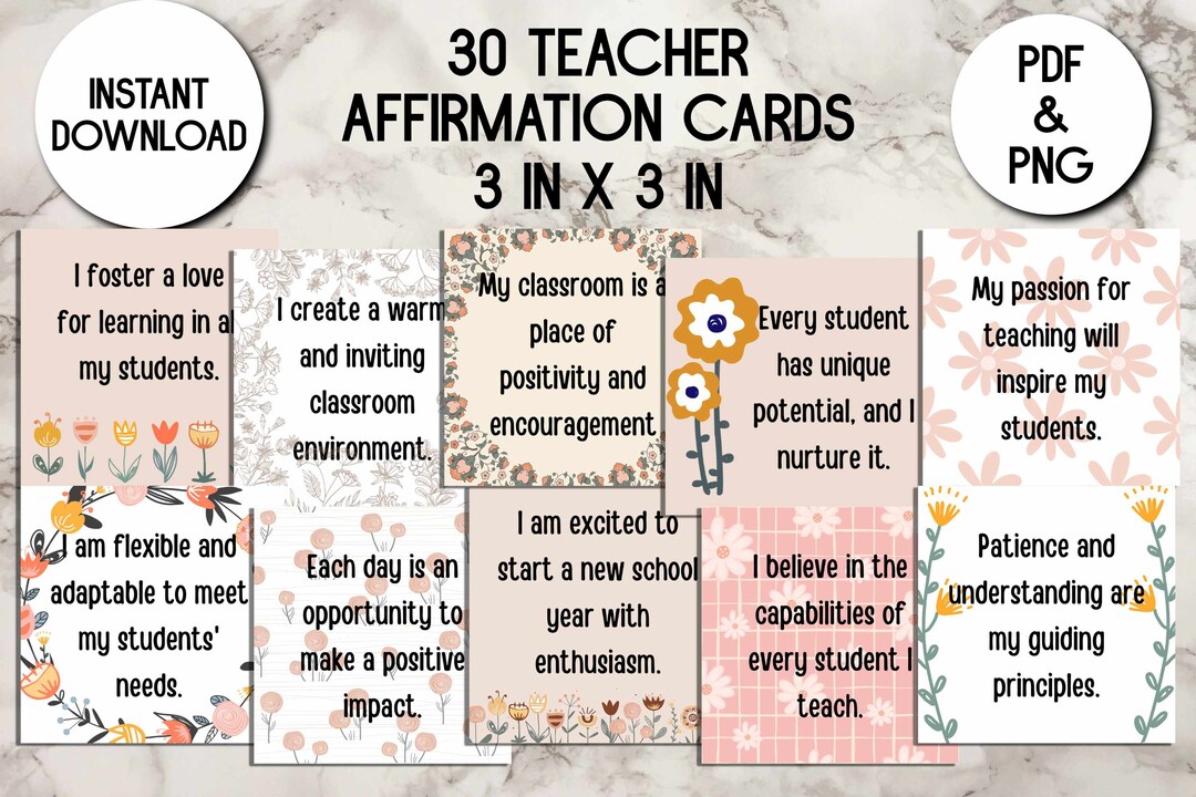 30 Teacher Positive Encouraging Affirmation Cards 3 Inch Square ...
