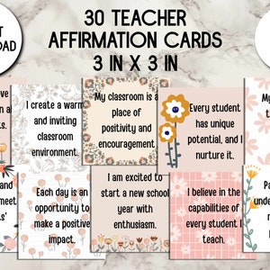 30 Teacher Positive Encouraging Affirmation Cards 3 Inch Square ...