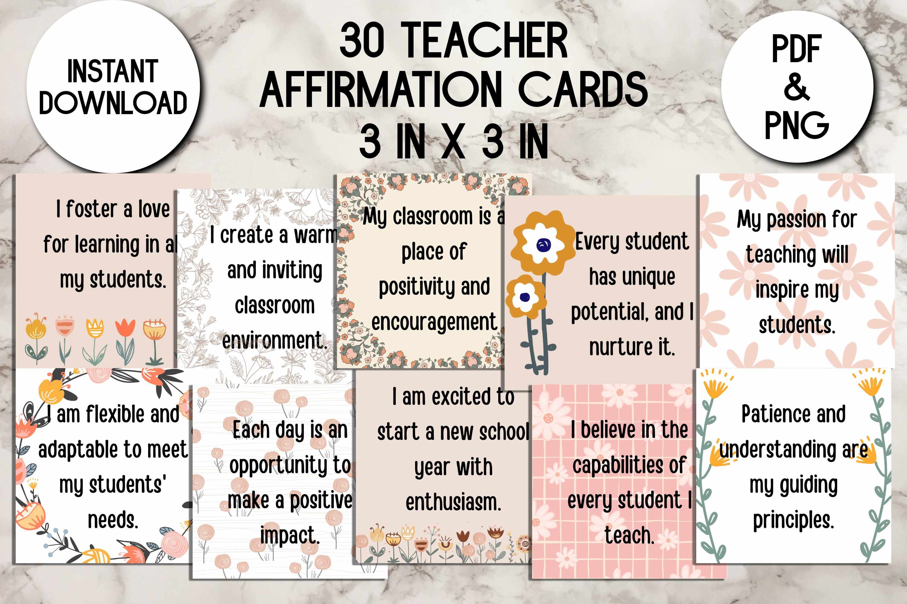 30 Teacher Positive Encouraging Affirmation Cards 3 Inch Square ...