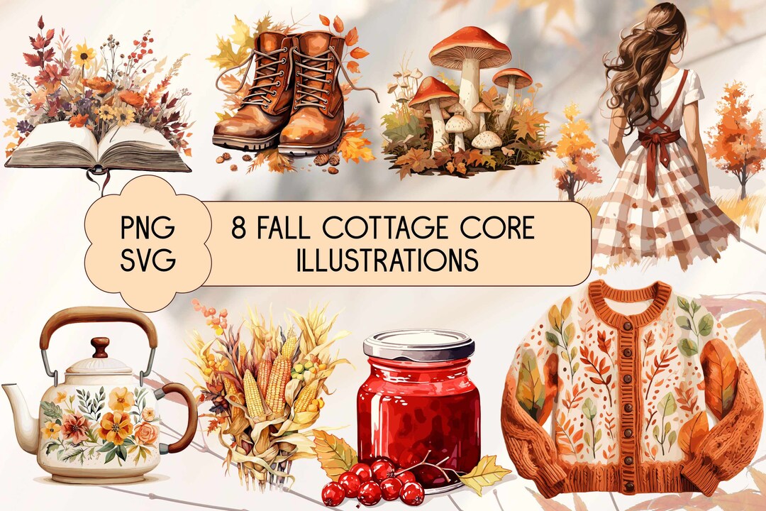 Fall Cottagecore Illustrations: PNG SVG Clipart (digital Download) - Etsy