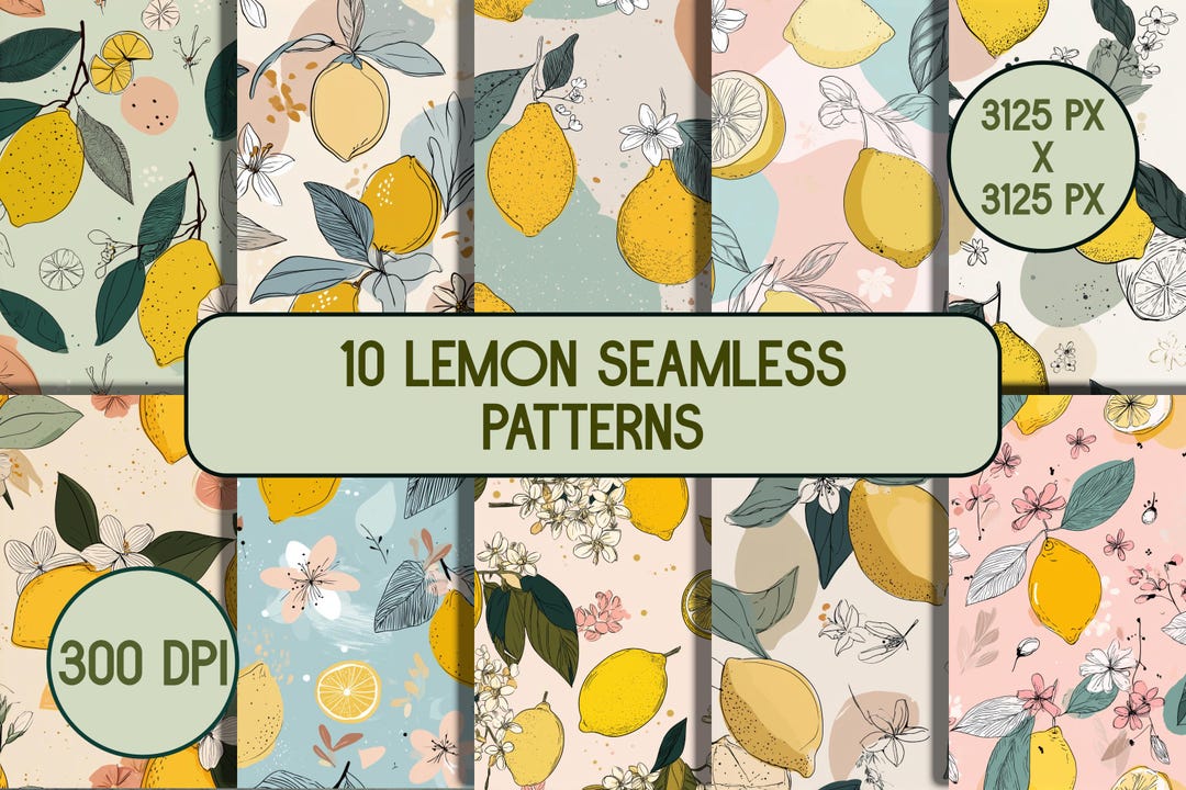Lemon Digital Paper: Seamless Summer Pattern for Scrapbooking (300 Dpi ...