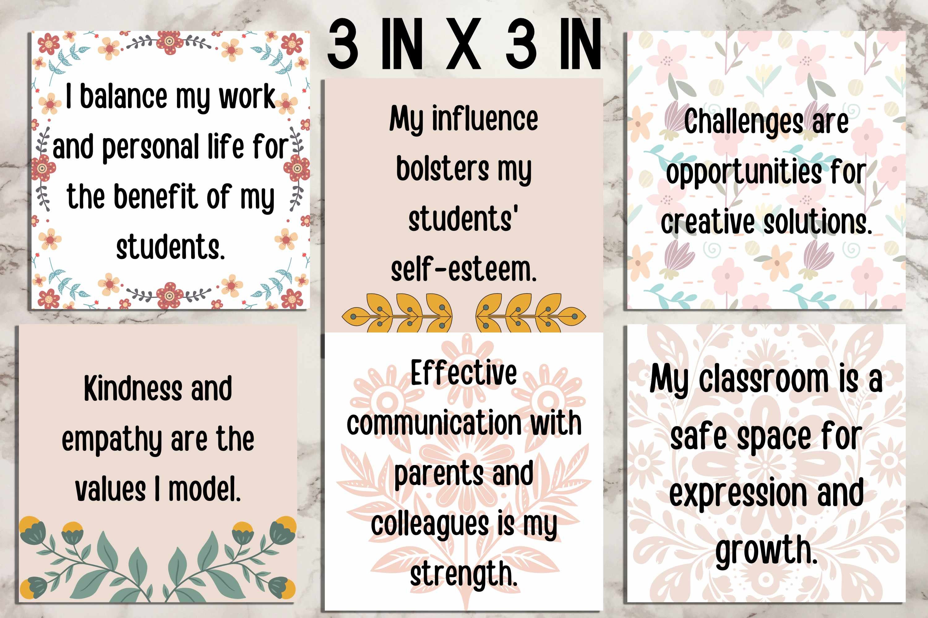 30 Teacher Positive Encouraging Affirmation Cards 3 Inch Square ...