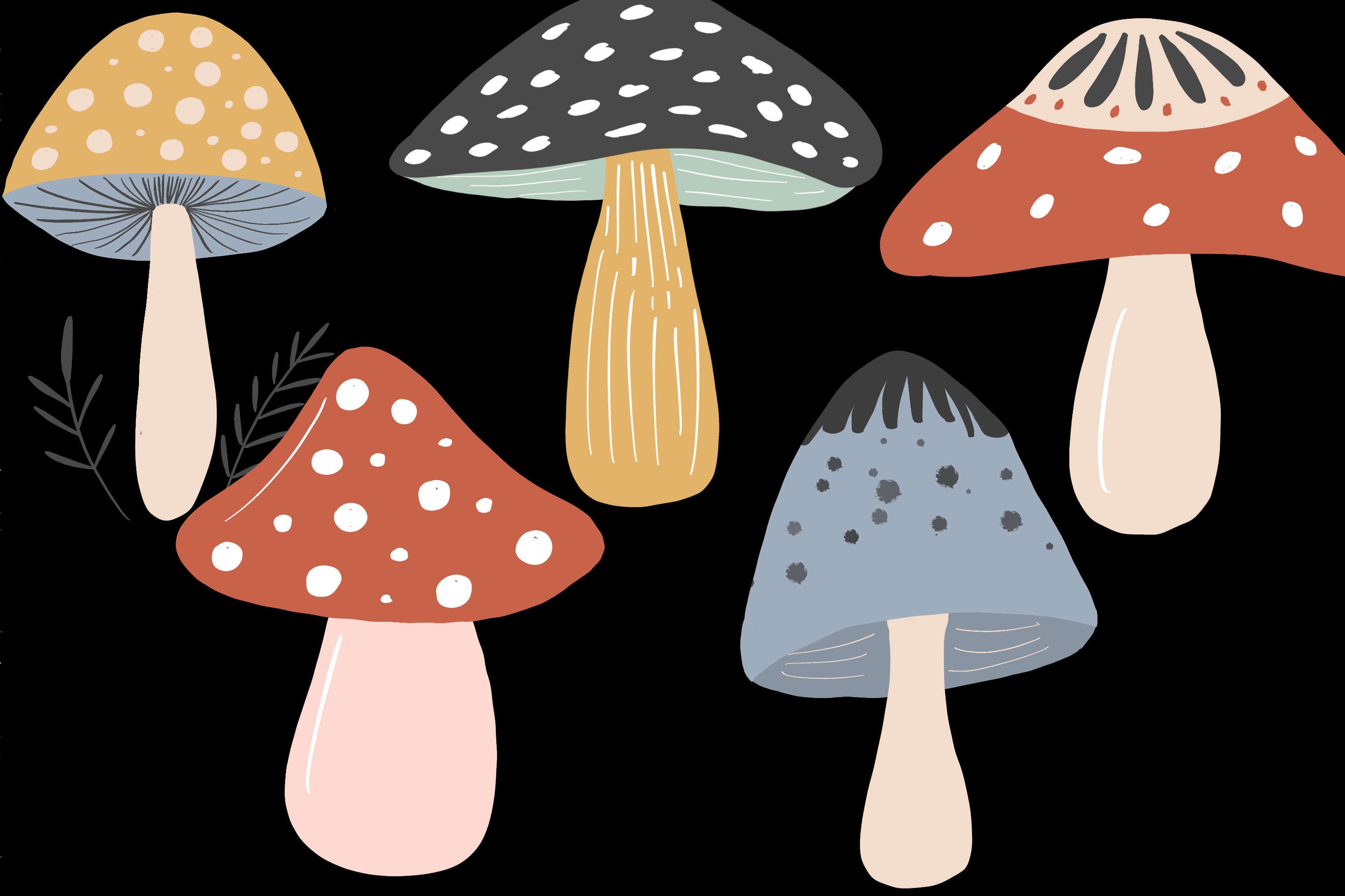 Digital Download 15 Hand-drawn Boho Mushrooms Clip Art Commercial Use ...
