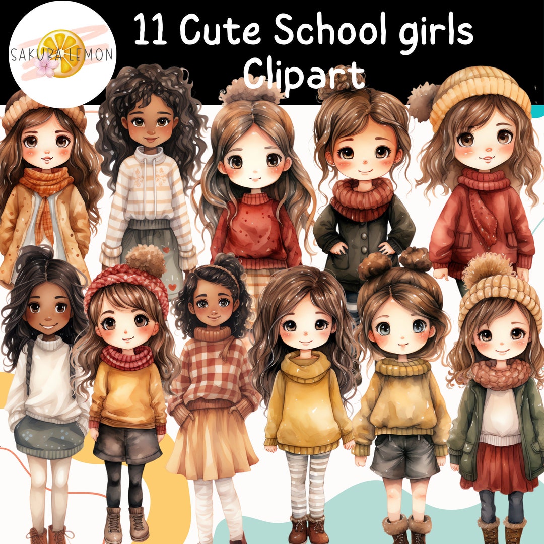 Digital Download 11 Clip Art Cute Girls PNG Transparent Background 300 ...