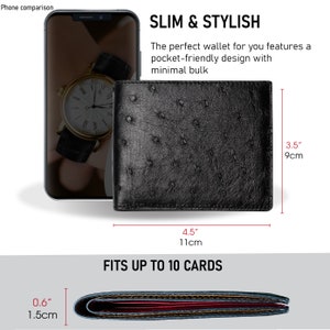 Black Red Leather Bifold Wallet, Double Sided Genuine Ostrich Wallet ...