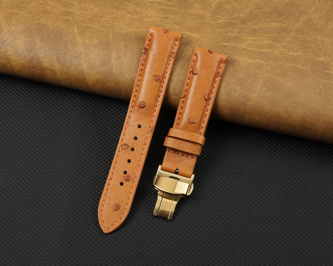 Ostrich Leather Watch Strap Deployment Buckle Clasp 18mm 20mm 22mm ...