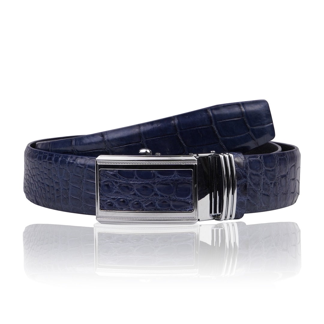 Blue Leather Belt Men, Custom Handmade Belt Men Auto Buckle Included ...