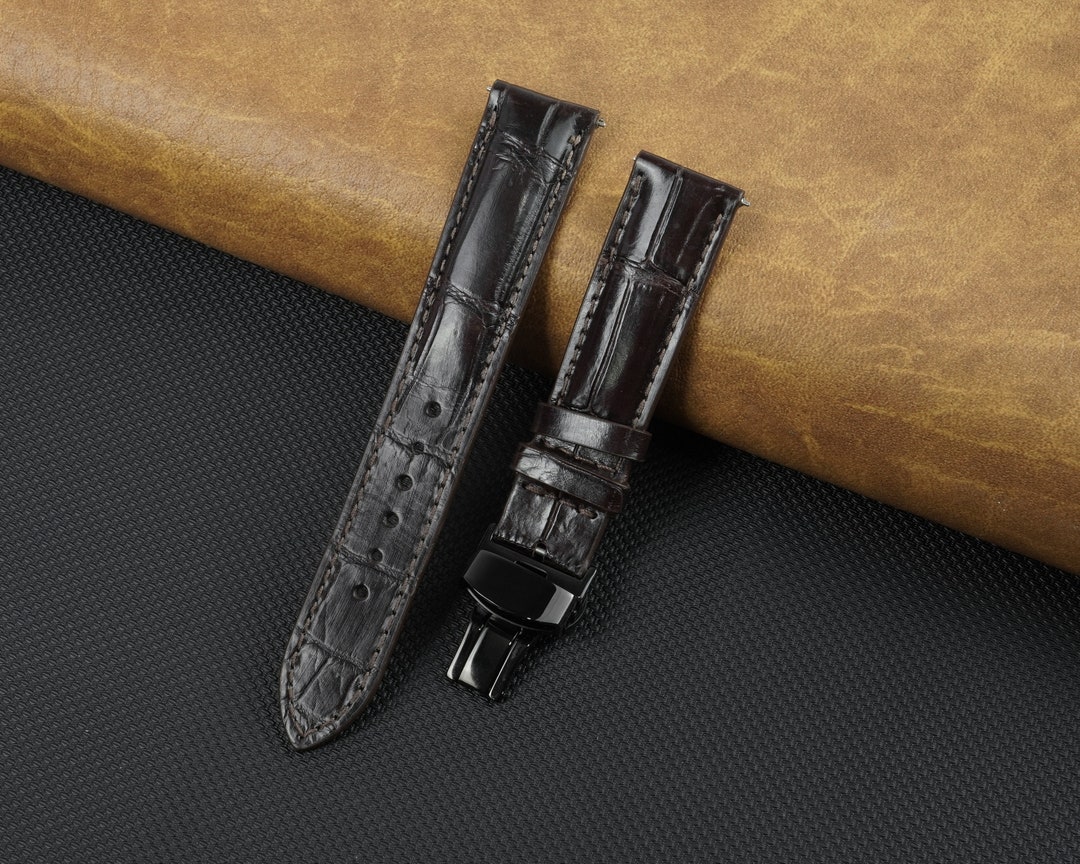 Brown Leather Watch Strap With Black Deployment Clasp Buckle - Etsy