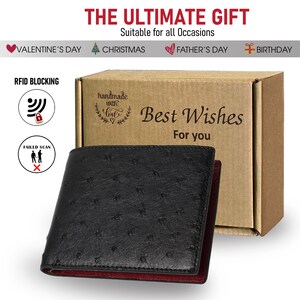 Black Red Leather Bifold Wallet, Double Sided Genuine Ostrich Wallet ...