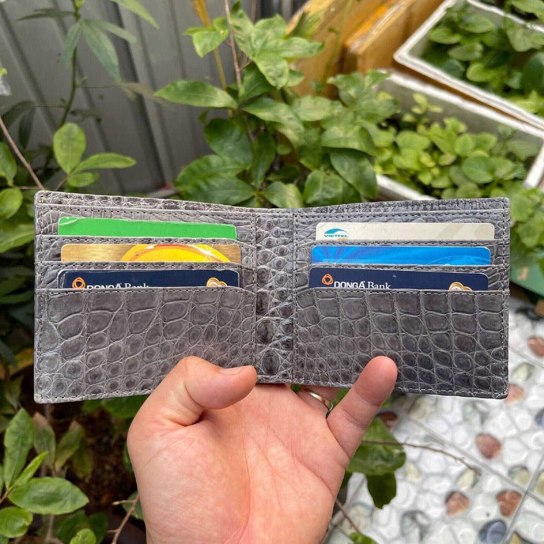 Grey Leather Bifold Wallet for Men, Billfold Wallet, Front Pocket ...