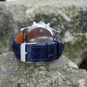 Custom Navy Blue Leather Watch Band 16mm 18mm 19mm 20mm 21mm 22mm 24mm ...