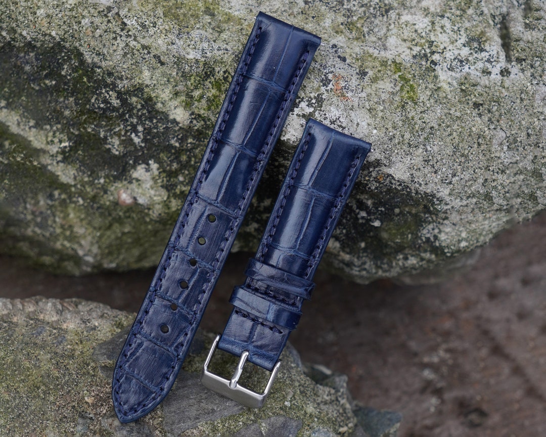 Custom Navy Blue Leather Watch Band 16mm 18mm 19mm 20mm 21mm 22mm 24mm ...