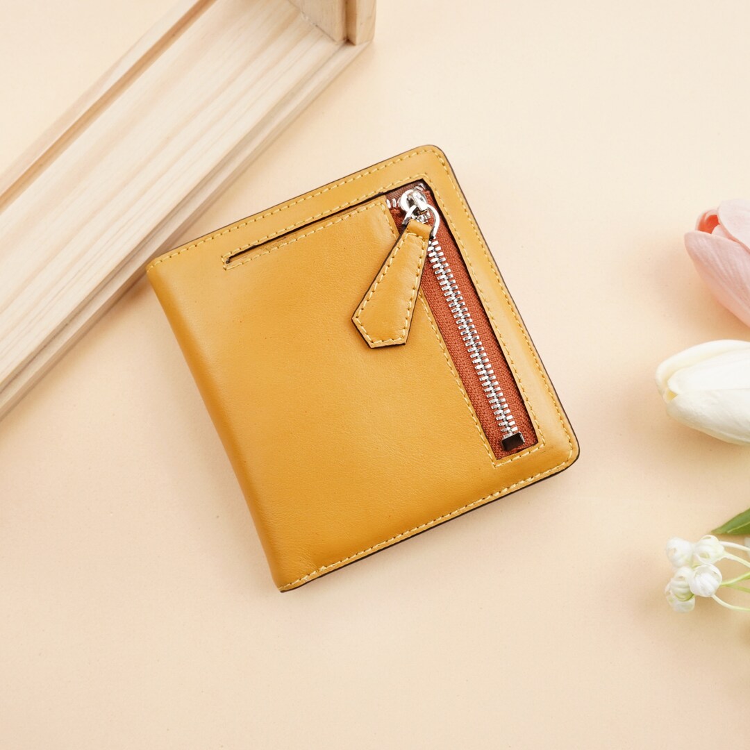 Yellow Small Women Leather Wallet, Mini Ladies Purse With ID Window ...