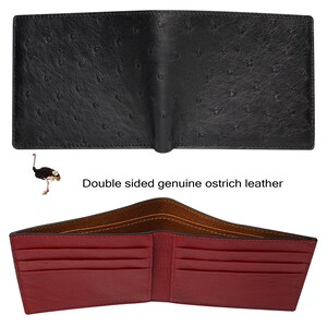 Black Red Leather Bifold Wallet, Double Sided Genuine Ostrich Wallet ...