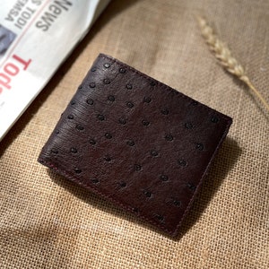 Brown Double Sided Ostrich Leather Bifold Wallet for Men, Custom Mens ...