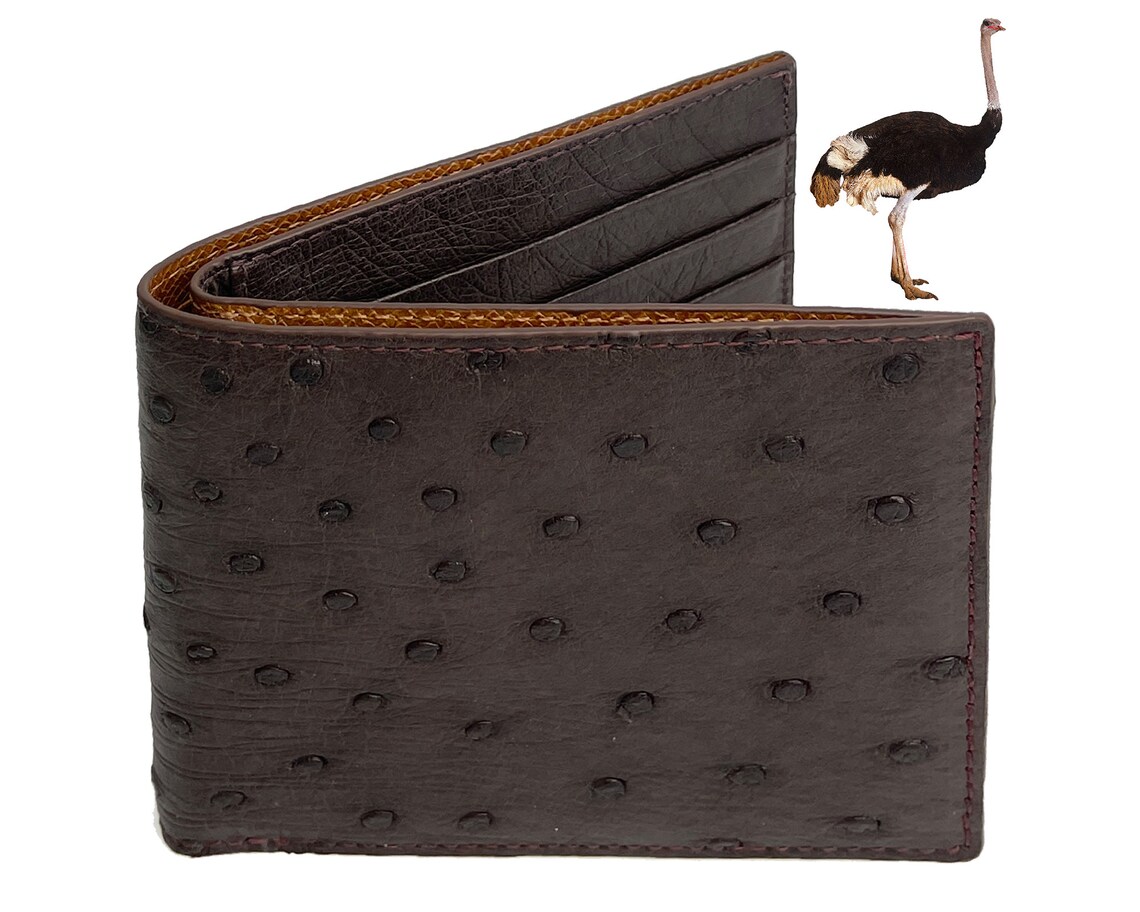 Brown Double Sided Ostrich Leather Bifold Wallet for Men - Etsy