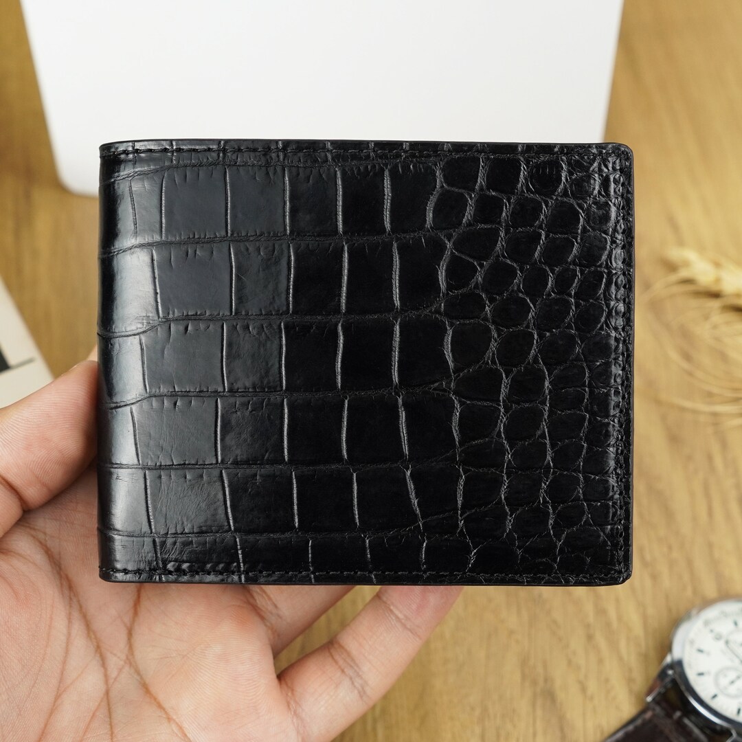 Slim Black Leather Bifold Wallet Handmade Mens Front Pocket Wallet ...
