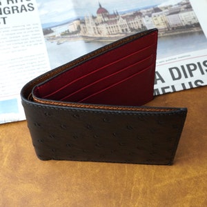Black Red Leather Bifold Wallet, Double Sided Genuine Ostrich Wallet ...