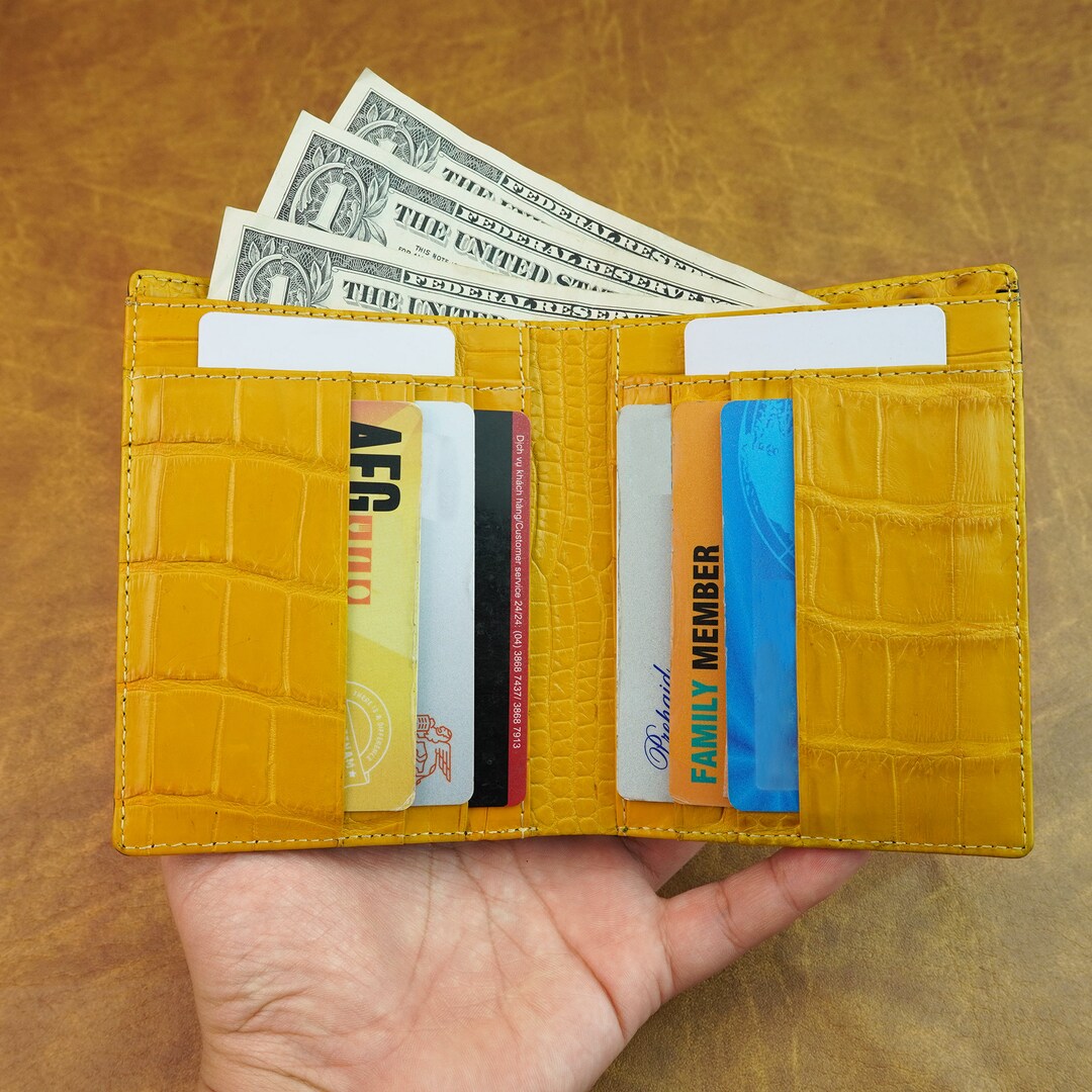 Black Yellow Leather Vertical Wallet for Men Billfold Card - Etsy