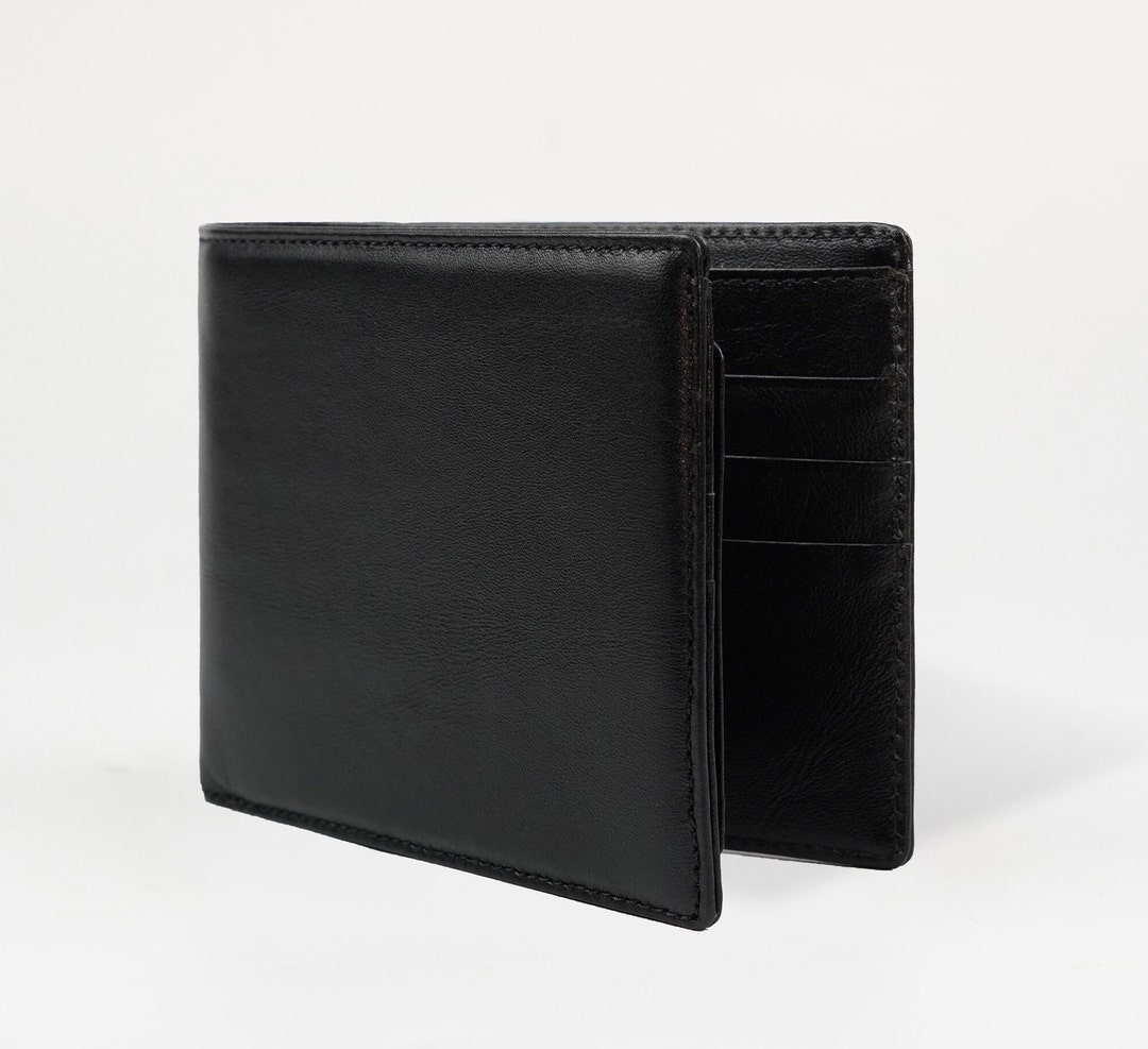 Mens Black Leather Wallet, Bifold Wallet With 2 Bill Compartments ...