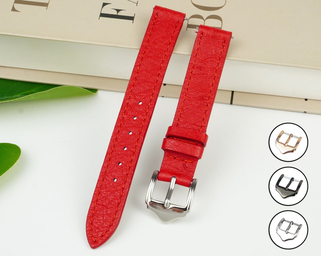 Red Ostrich Leather Watch Band for Women, 14mm Leather Watch Band for ...