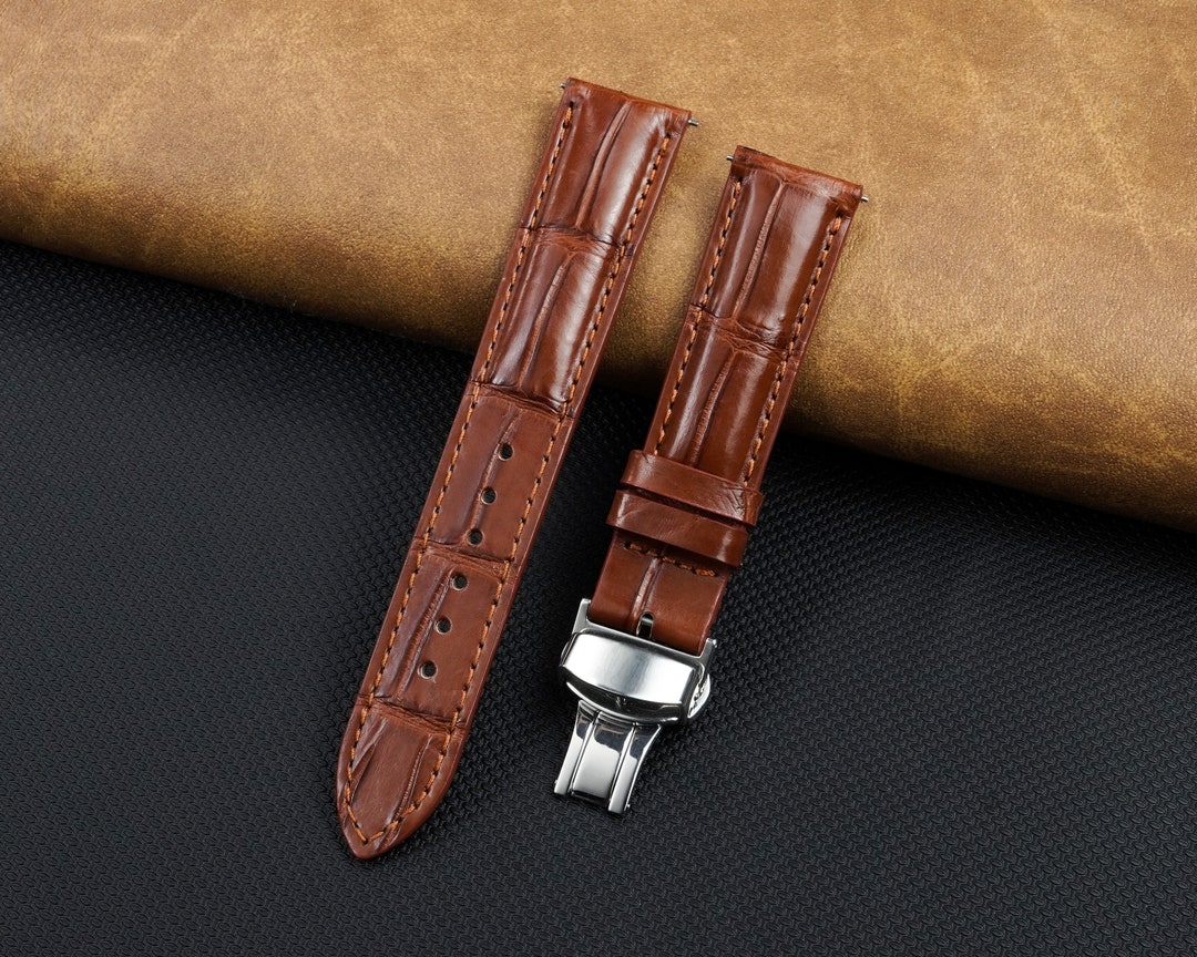 Brown Leather Watch Strap Butterfly Deployment Clasp Buckle 18mm 20mm ...