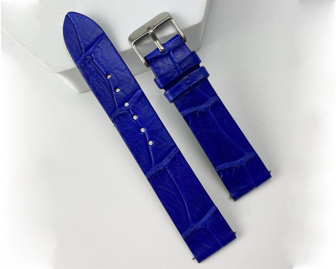 Blue Leather Watch Band 22mm Handmade Watch Strap Ultra Slim - Etsy