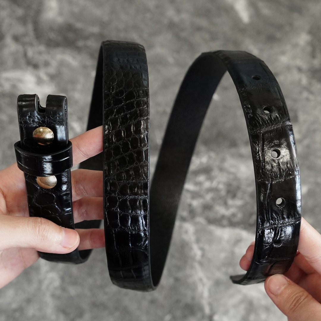 Black Leather Snap Belt Strap Without Buckle Snap on Strap 1.3 Wide ...