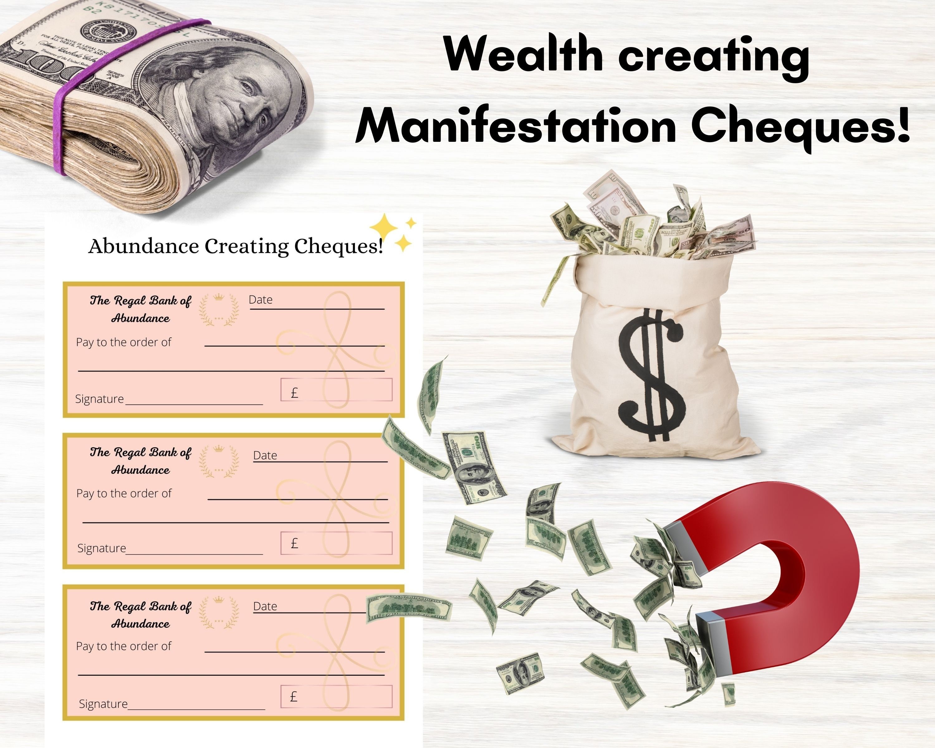 Manifestation Abundance Wealth Check Cheques Blank Law of Attraction ...