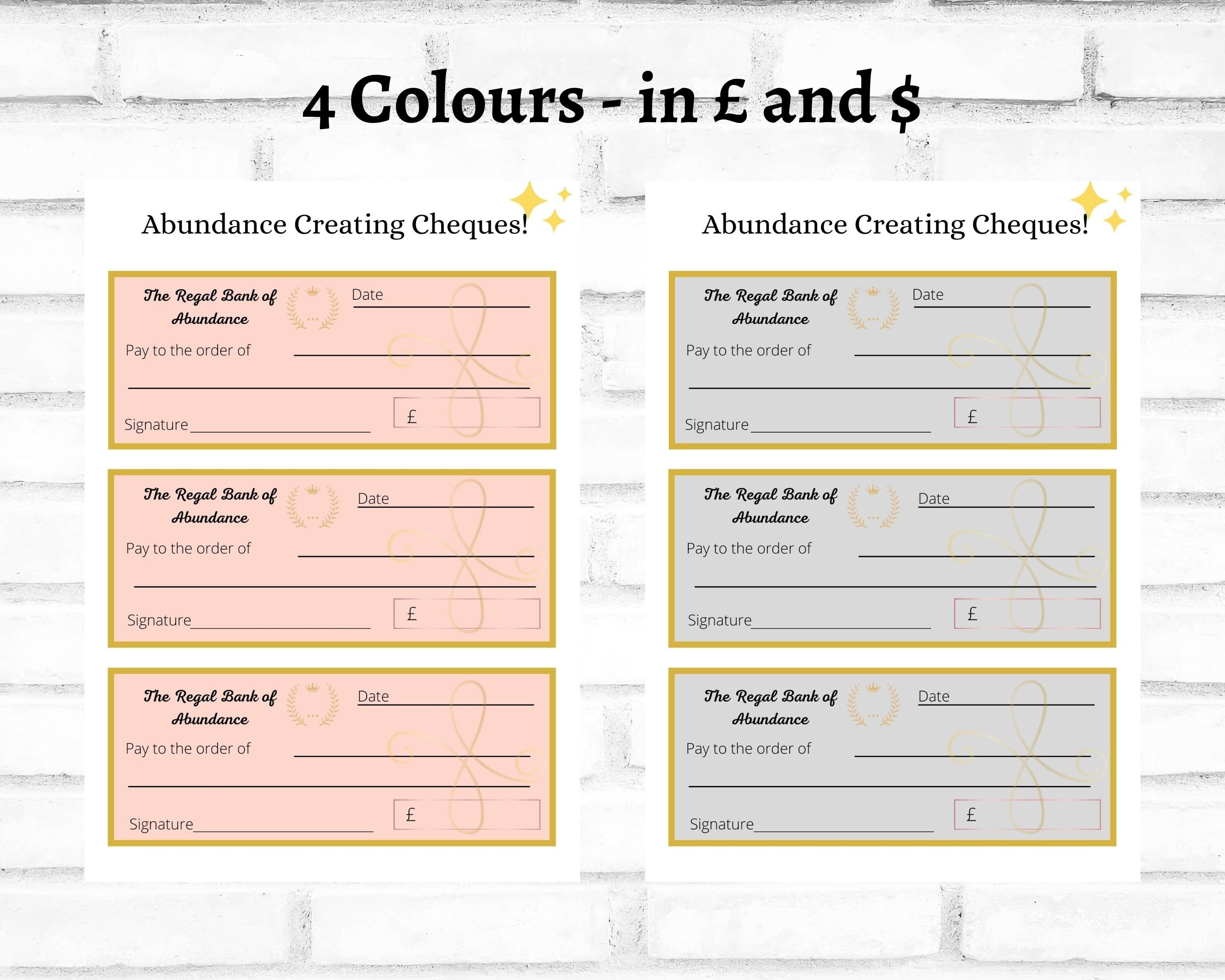 Manifestation Abundance Wealth Check Cheques Blank Law of Attraction ...