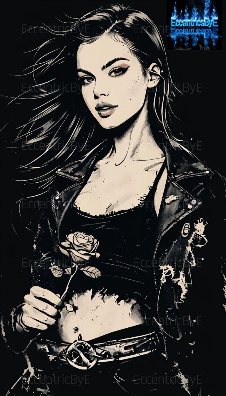Set of 4 Vintage Punk Girl Art Digital Download, PNG Files Printable ...