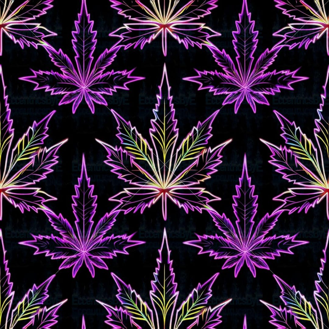 Neon Marijuana Leaf Seamless Pattern, Transparent PNG File (digital ...