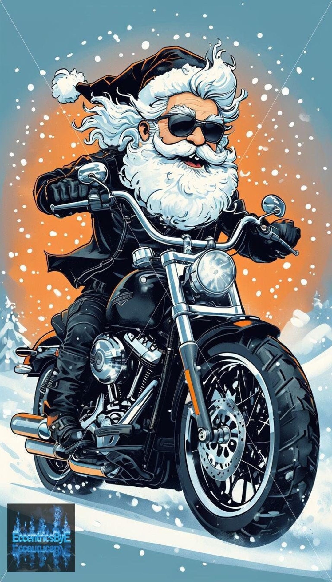 Santa Riding a Motorcycle on a Snowy Road Digital Download Png and Jpg ...