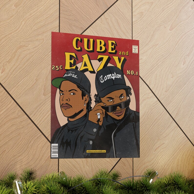 Eazy E and Ice Cube Comic Style Illustration Art 90s Rappers Poster Nwa , Eastcoast , Westcoast ...