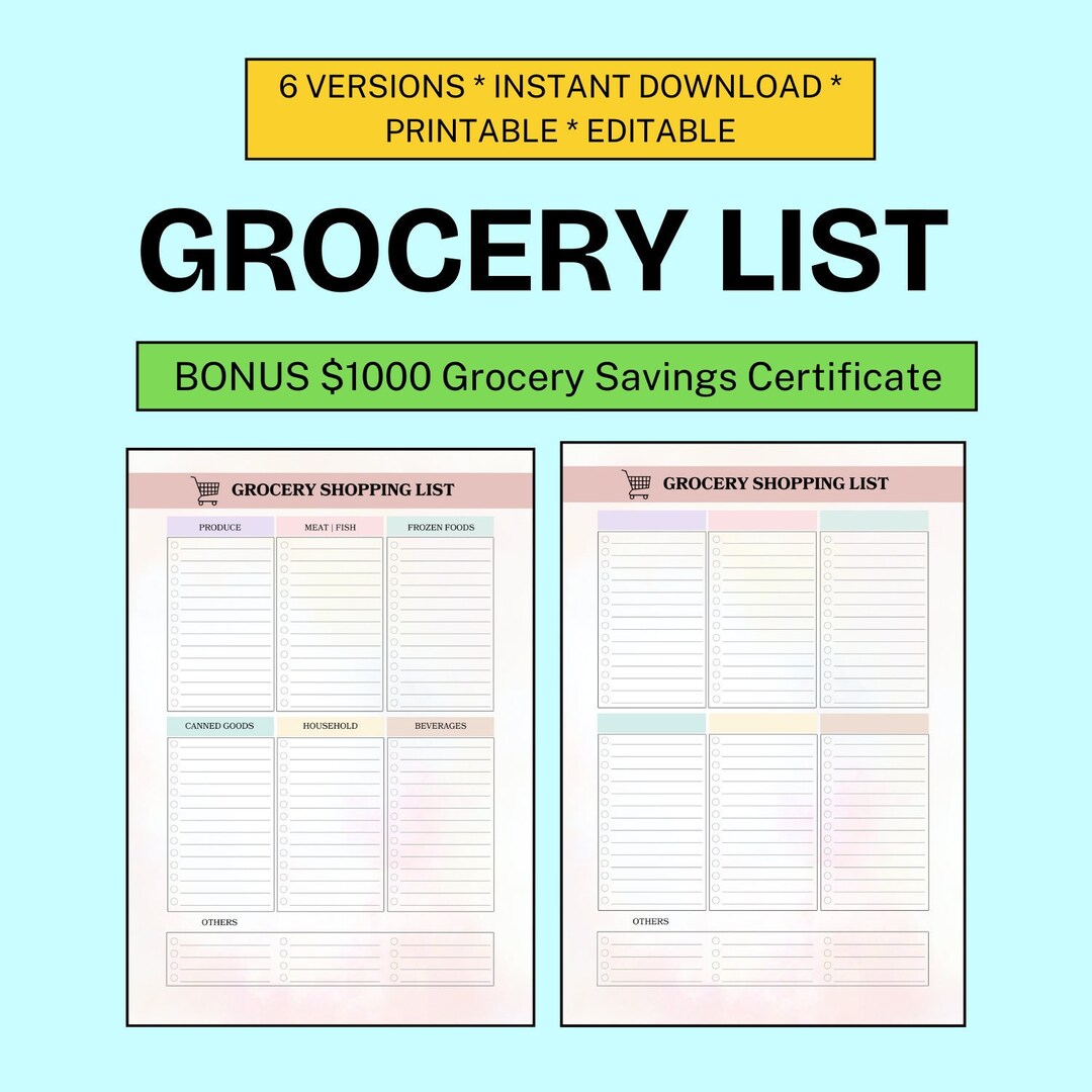 Editable Grocery List Grocery Planner Template Printable Grocery List ...