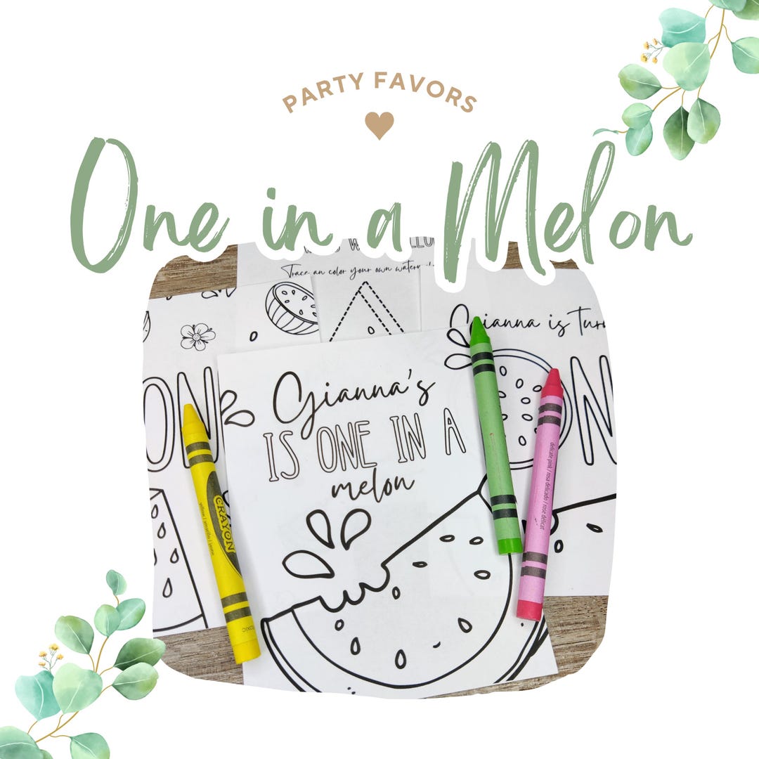 One in a Melon First Birthday Coloring Favors: Sheets & Crayon Kit - Etsy