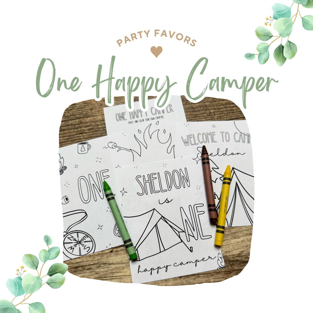 One Happy Camper Coloring Sheets: Party Favors - Etsy