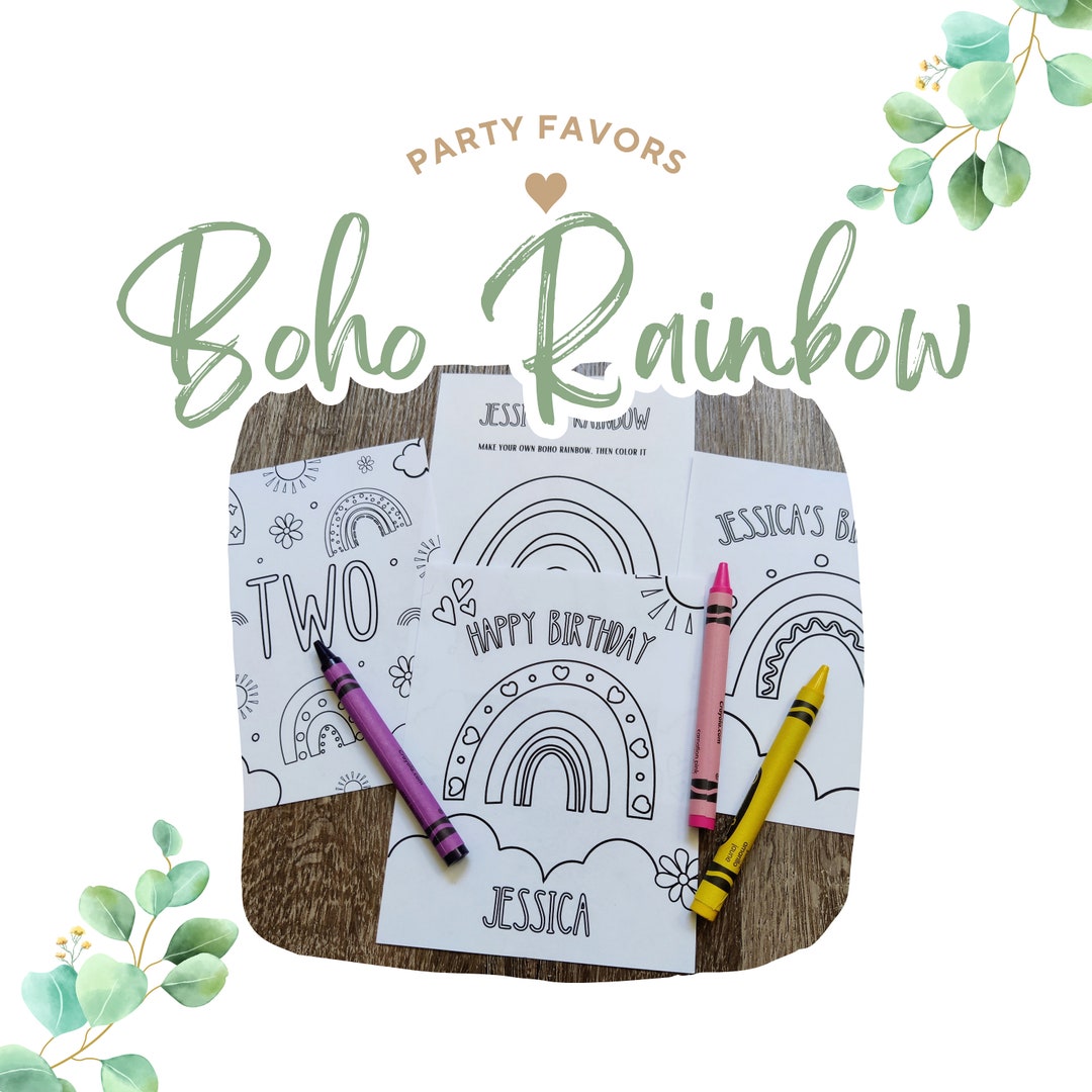 Boho Rainbow Coloring Pages: Kids Party Favors - Etsy