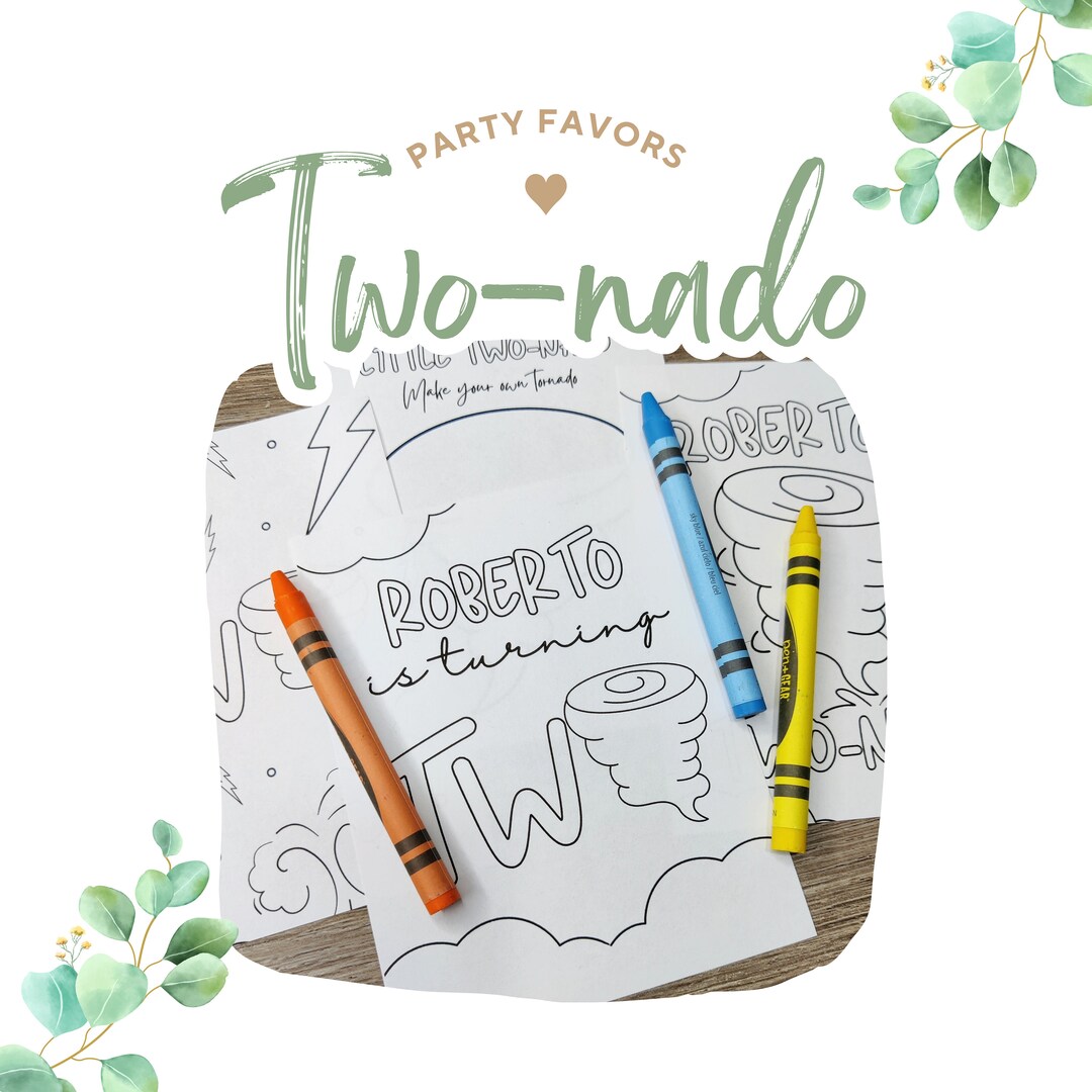 Tornado Two-nado Coloring Party Favors | Two-nado Party Favors ...