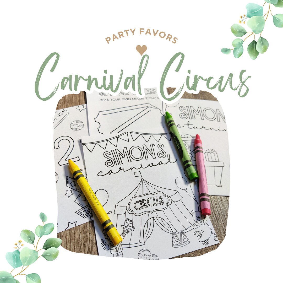 Carnival Circus Coloring Sheets: Kids Party Favors - Etsy