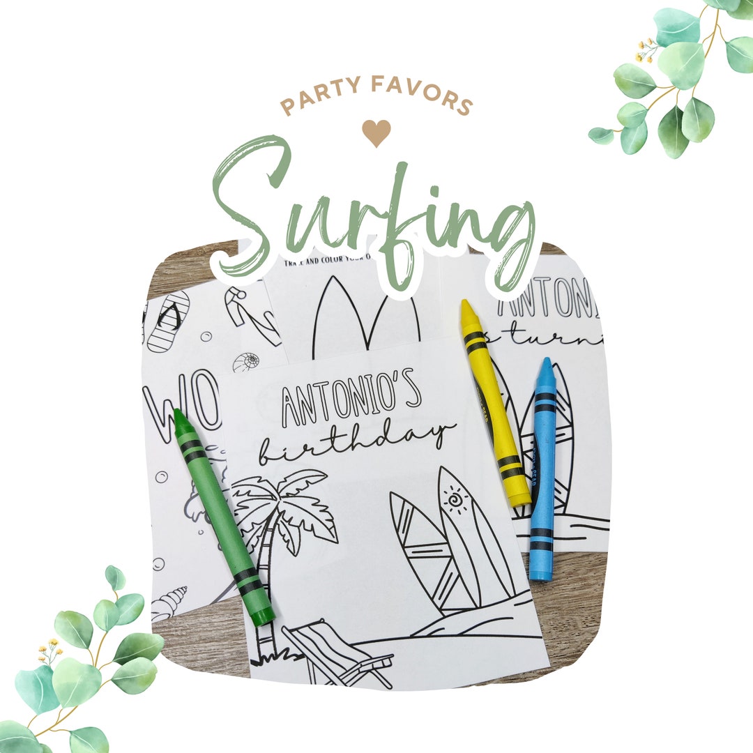 Surf Coloring Party Favors | Surfing Party Favors | Surf Coloring ...