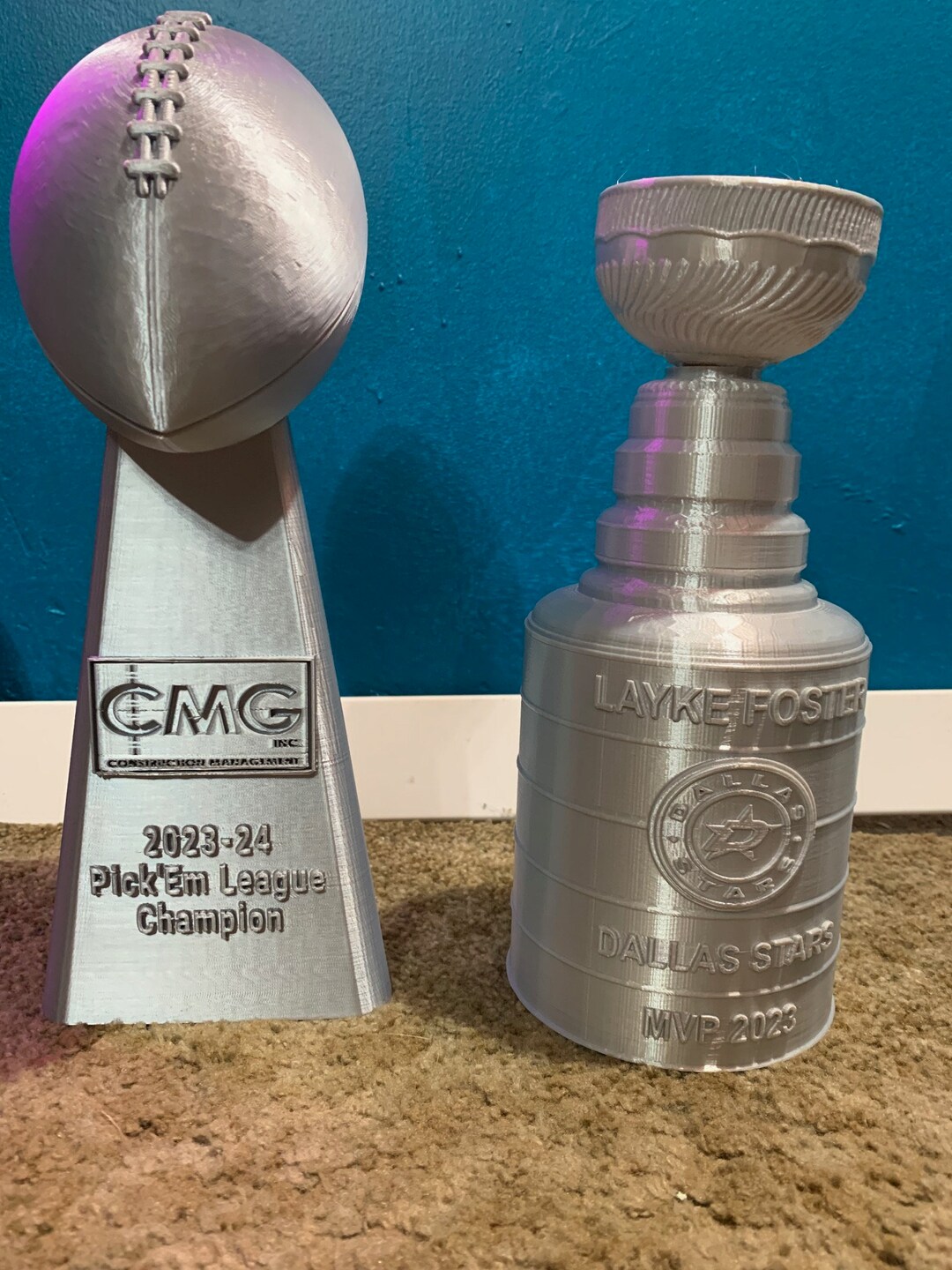 18 Inch 3D Printed large Custom Fantasy Sports Trophies NHL NFL NBA ...