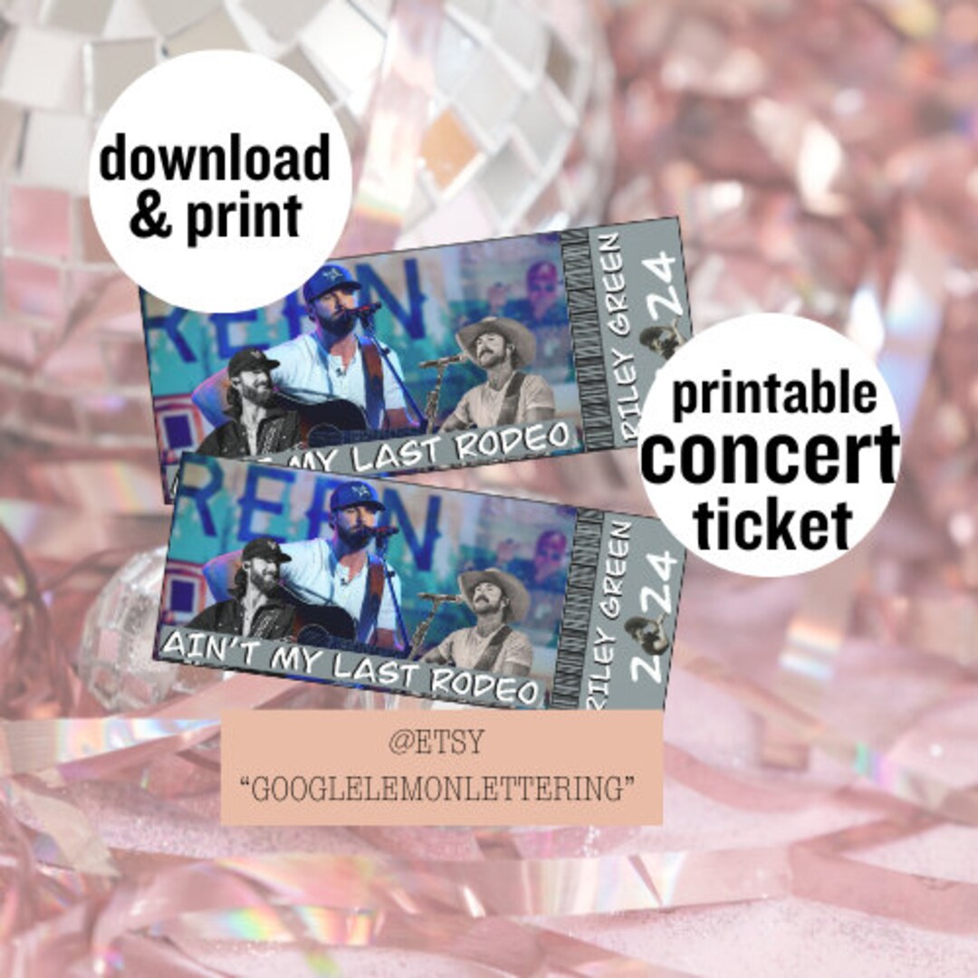 Printable Concert Ticket, Riley Green Concert Ticket Download, Event ...