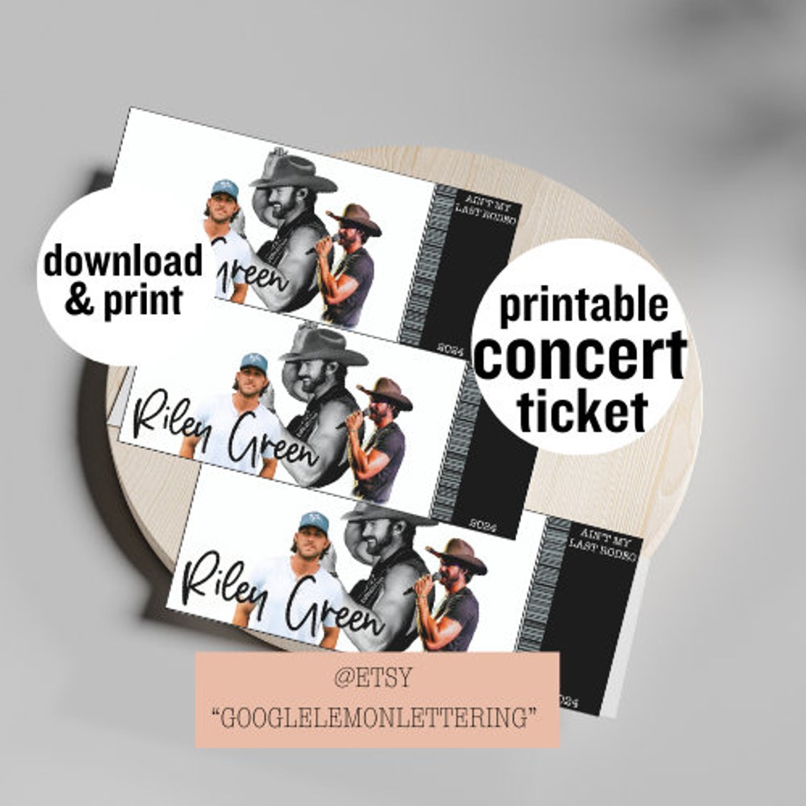 Printable Concert Ticket, Riley Green Concert Ticket Download, Event ...