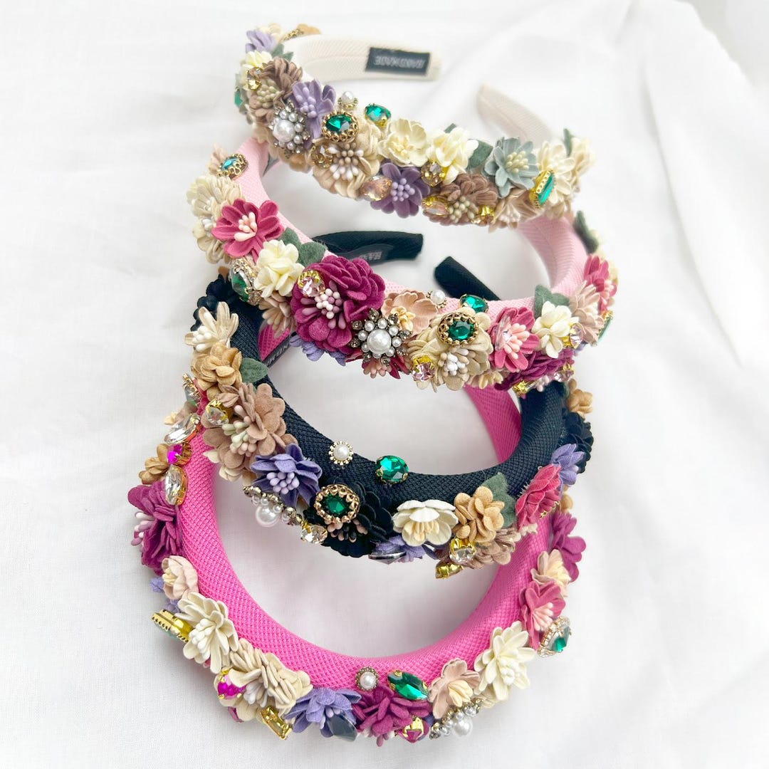 Flower Gemstone Crown Headband, Holiday Flower Headband, Wedding Flower ...