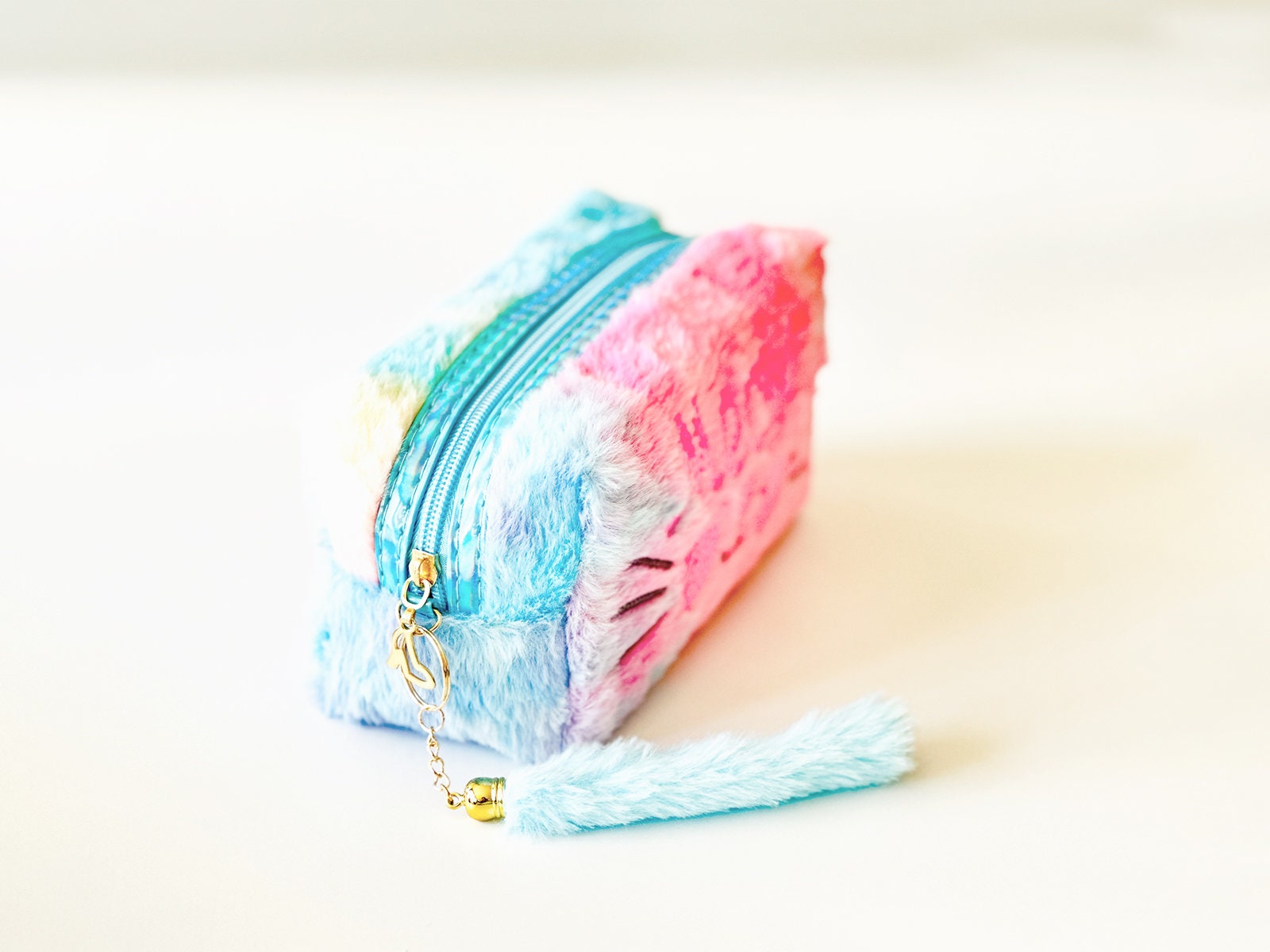 Fuzzy Cat Pencil Case, Kawaii Cosmetic Bag, School Supplies, Soft ...