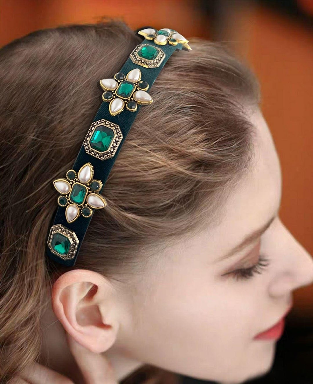Vintage Velvet Headband Gemstone Rhinestone Pearl Embellishment, Hand ...