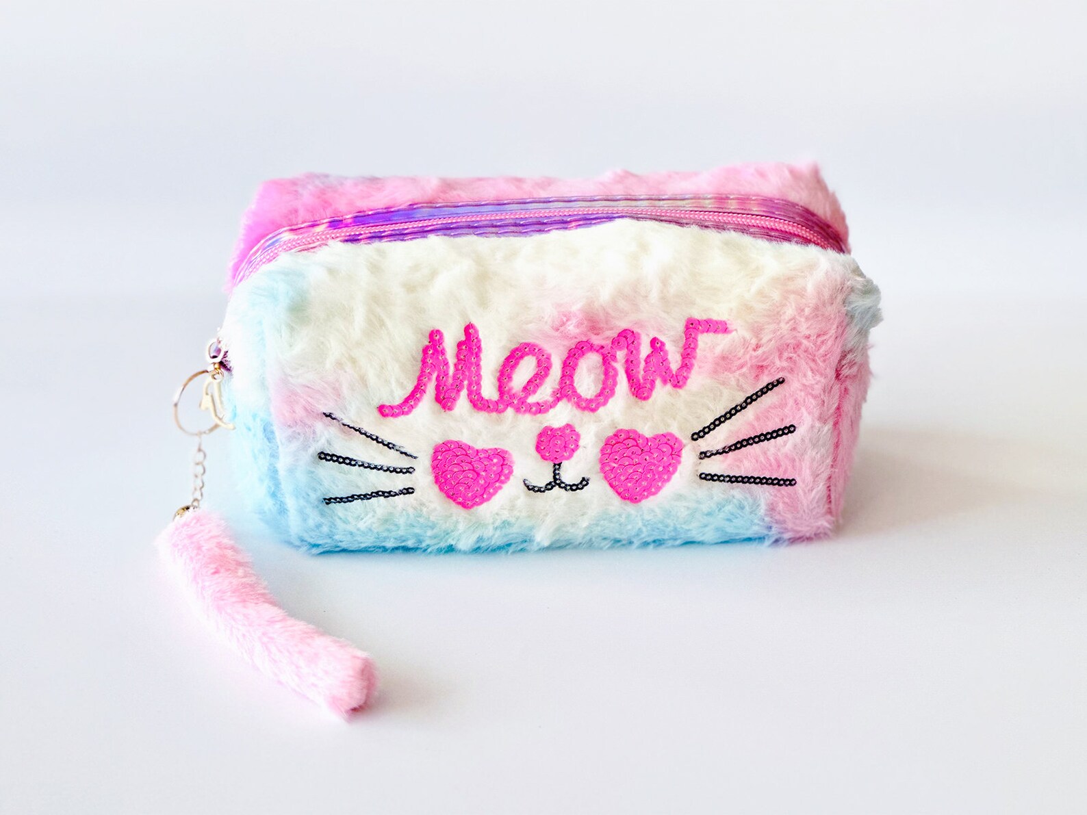 Fuzzy Cat Pencil Case, Kawaii Cosmetic Bag, School Supplies, Soft ...